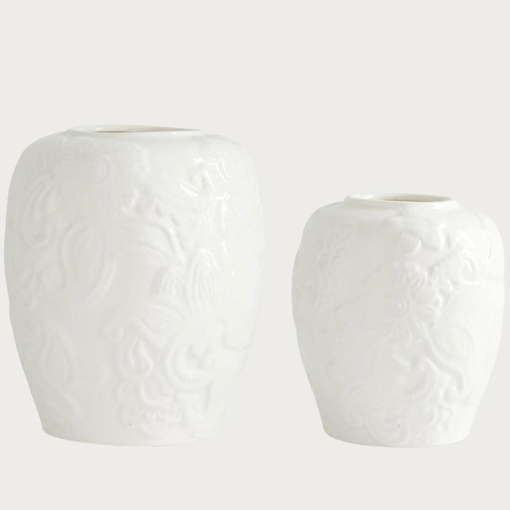 Embossed White Ceramic Vase (Two Sizes Available) – Third & Main